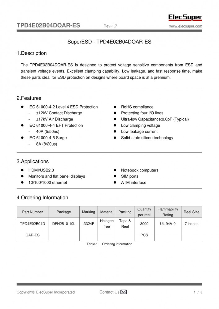 TPD4E02B04DQAR-ES technical document page 1