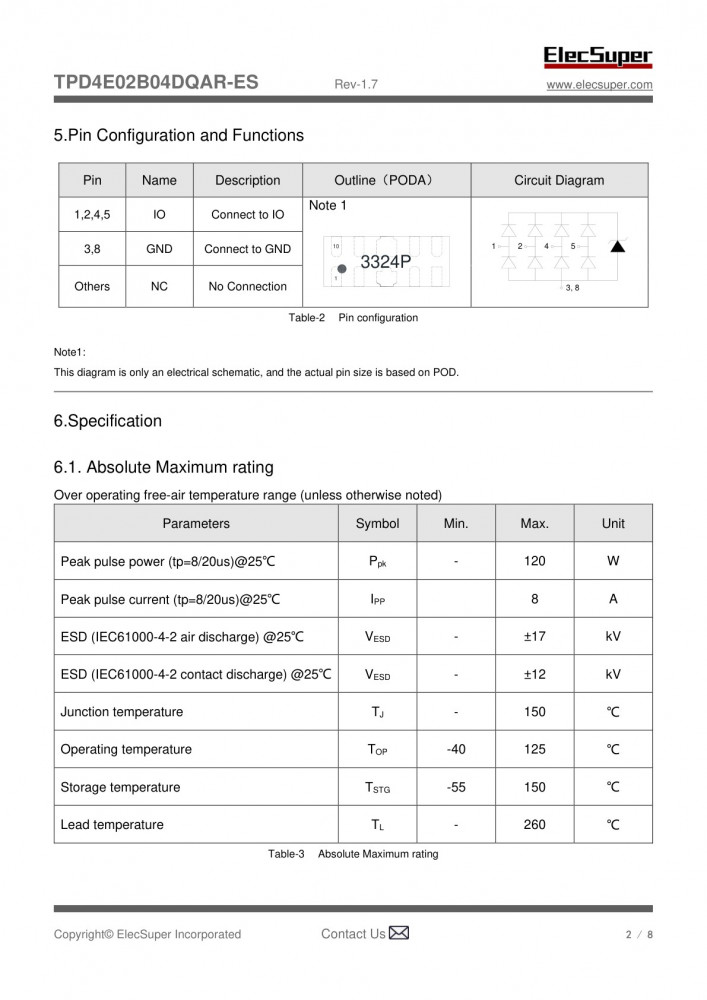 TPD4E02B04DQAR-ES technical document page 2