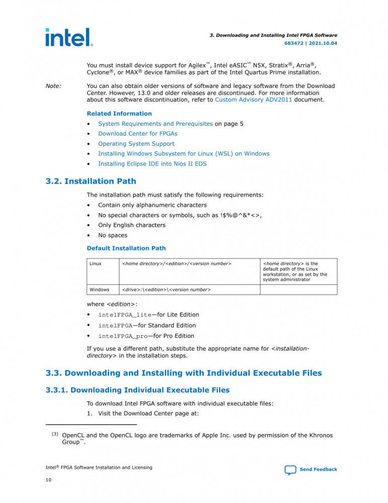 Intel FPGA documentation page 10