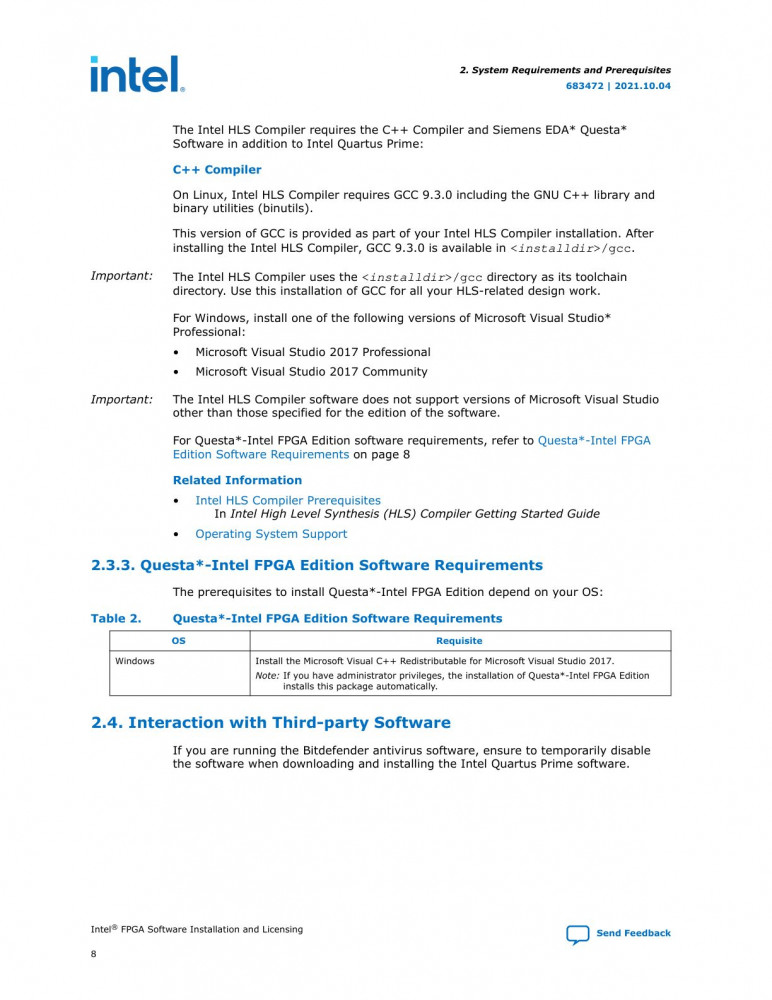 Intel FPGA documentation page 8