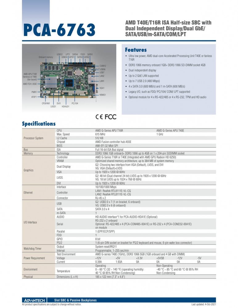 PCA-6763G2-00A1E technical document page 1
