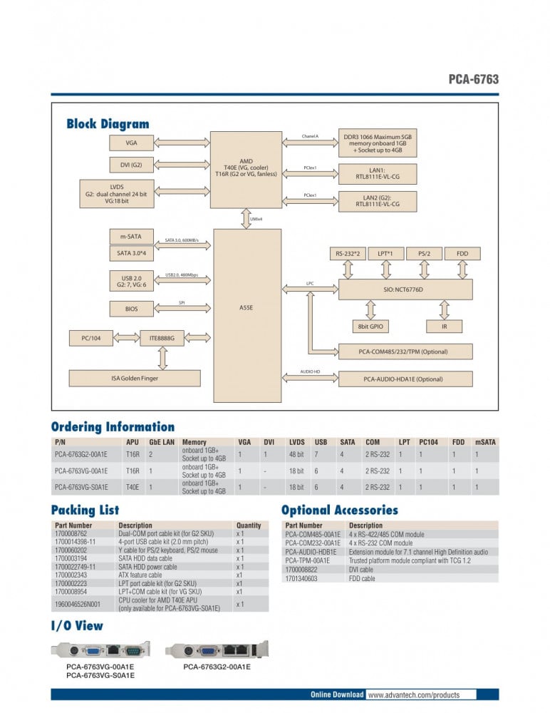 PCA-6763G2-00A1E technical document page 2