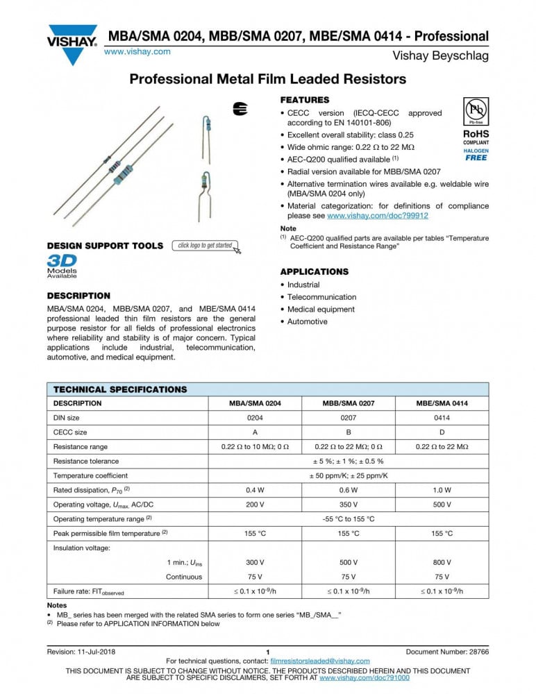 Vishay MBE/SMA 0414 datasheet page 1