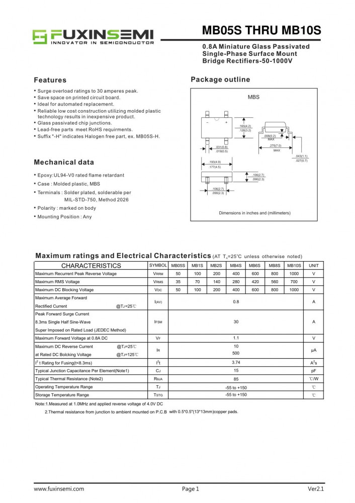 MB10S datasheet page 1