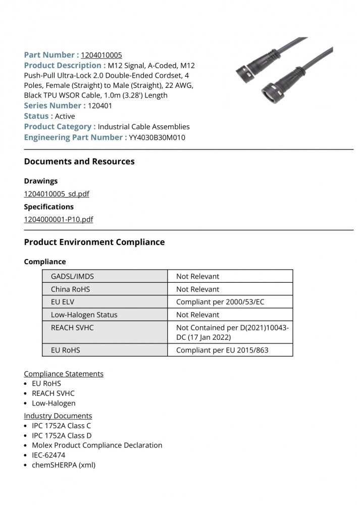 MOLEX product specification preview, page 1