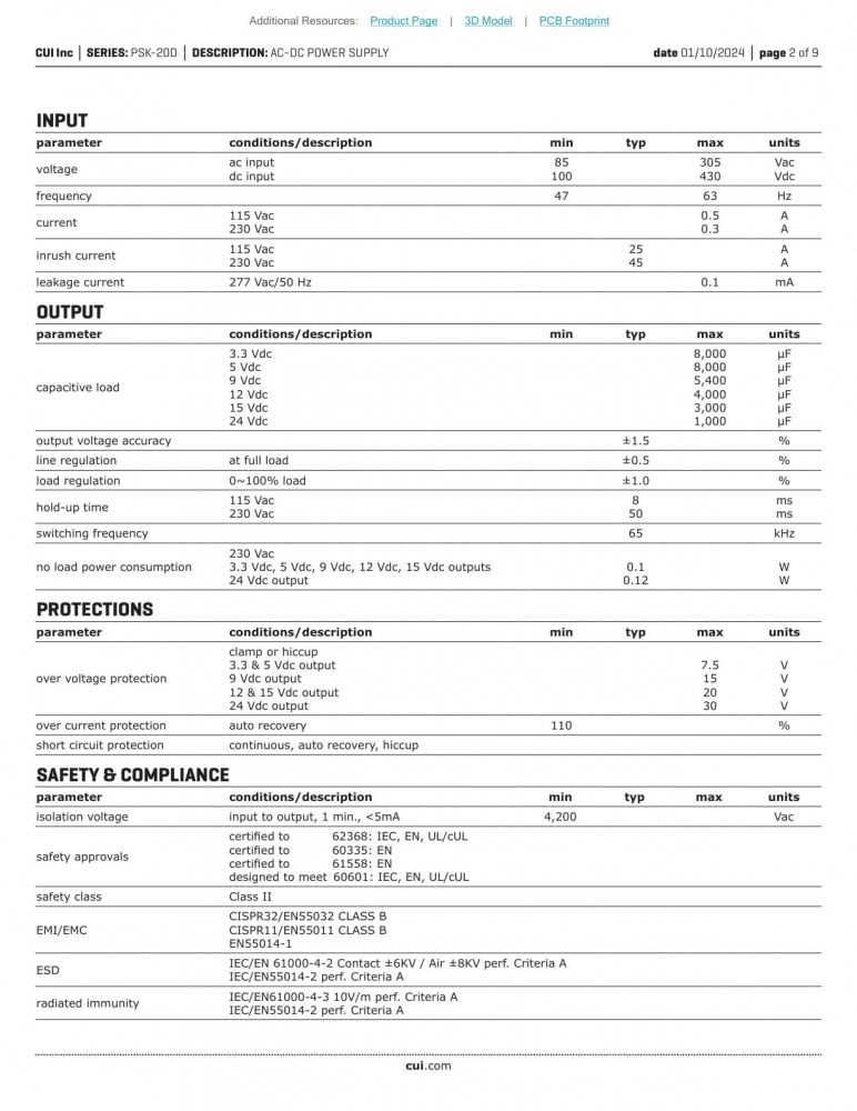 CUI PSK-20D-9 datasheet page 2