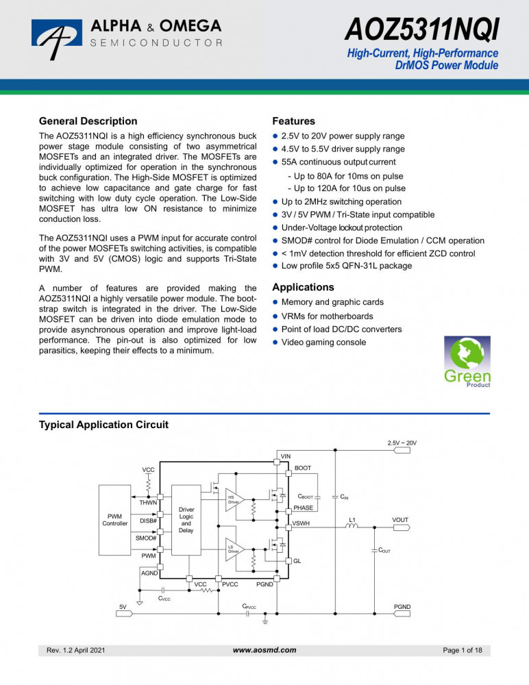 AOZ5311NQI technical document page 1