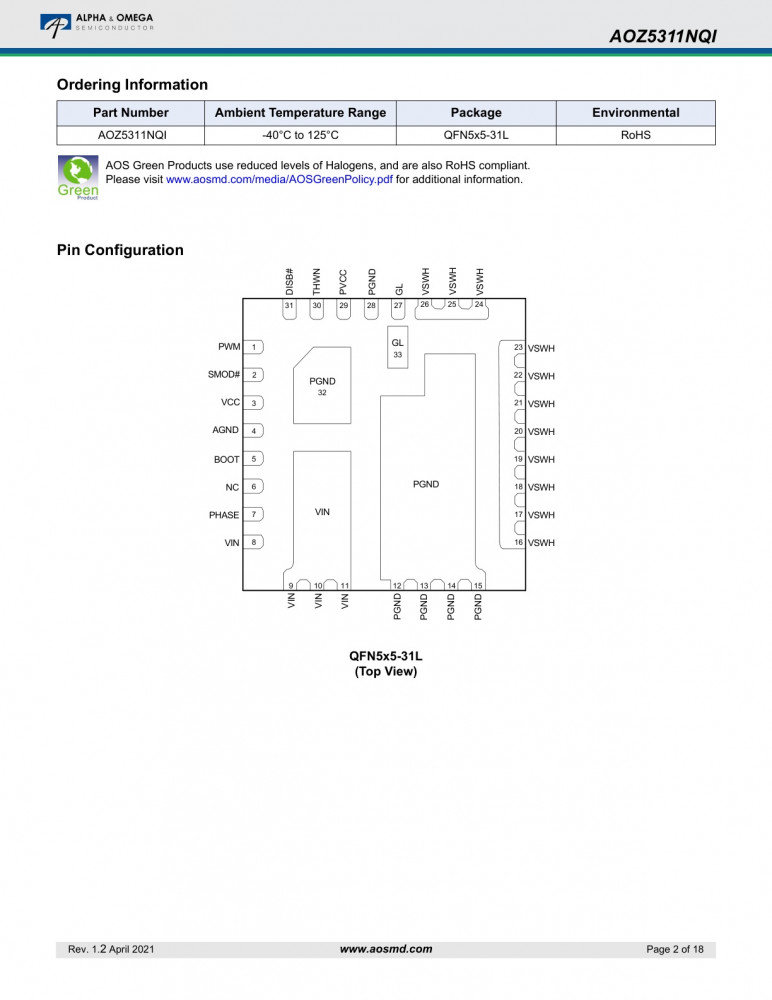 AOZ5311NQI technical document page 2
