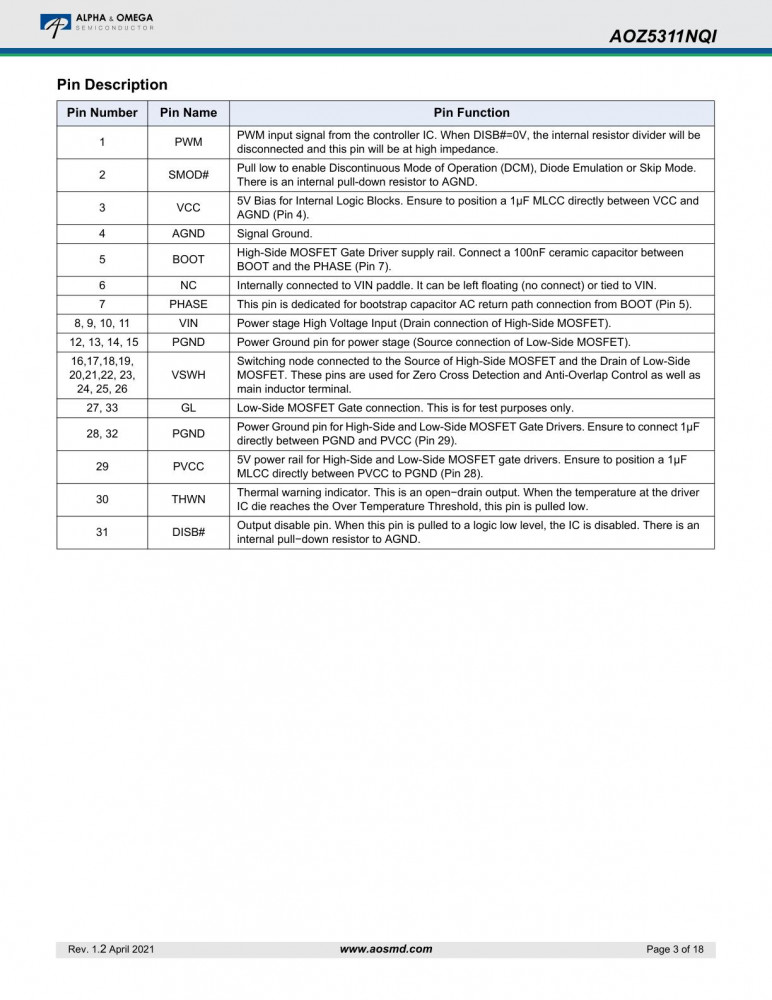AOZ5311NQI technical document page 3