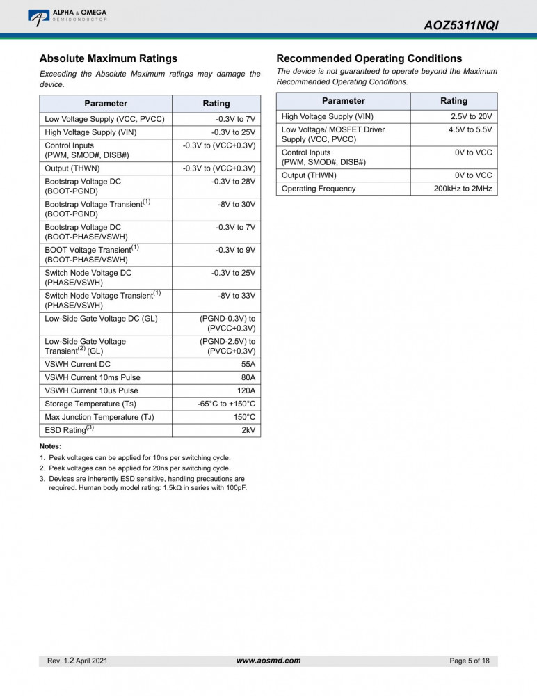 AOZ5311NQI technical document page 5