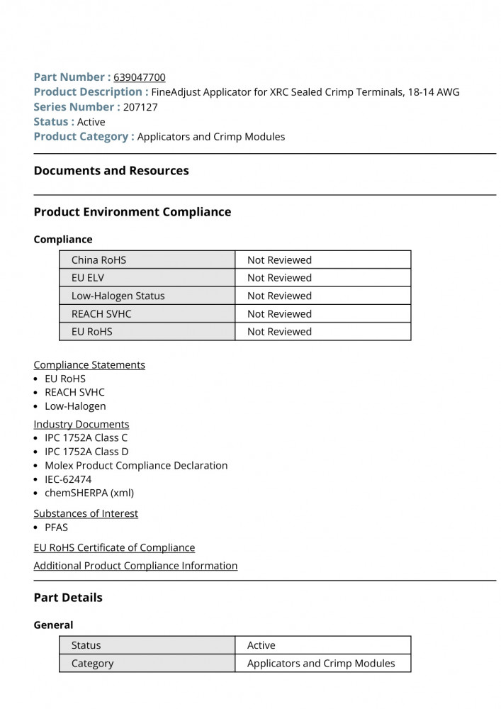 Molex 639047700 technical document image, page 1