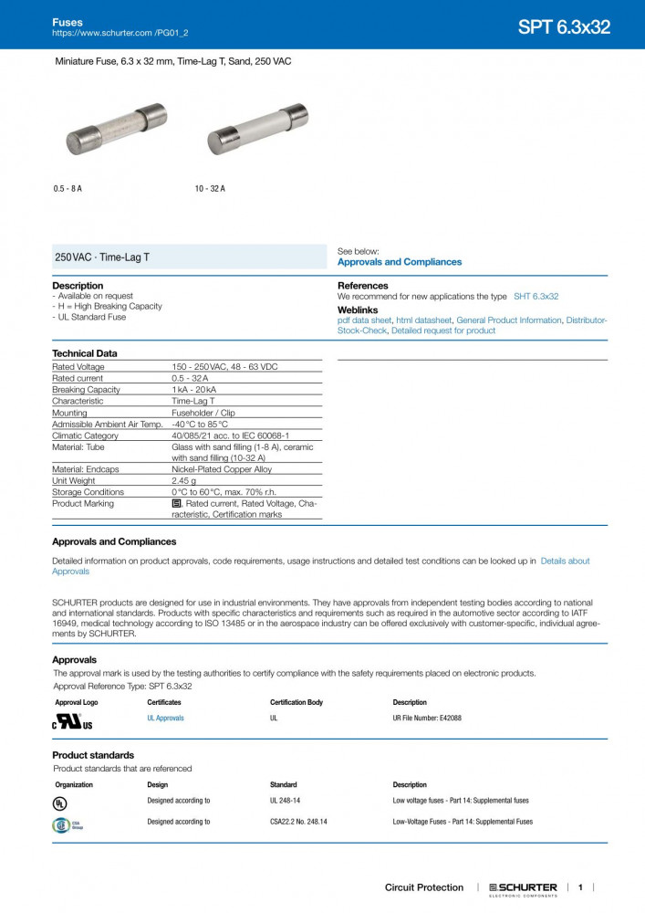 SCHURTER 0001.2534 technical document page 1