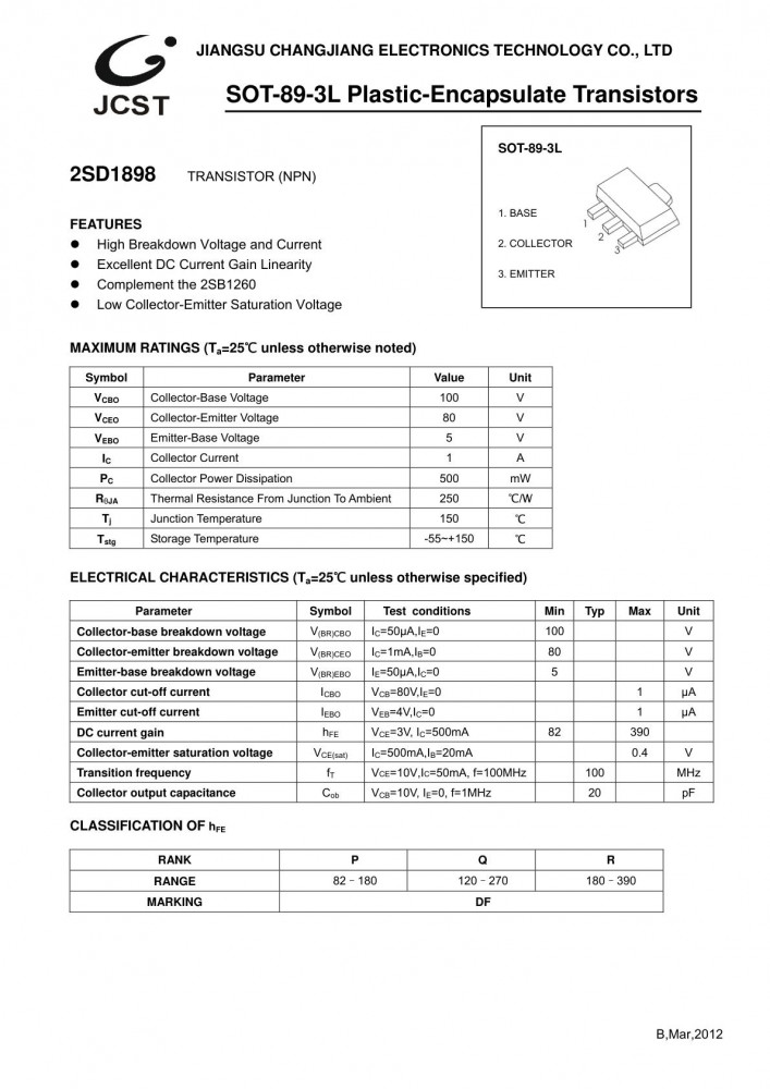 2SD1898 datasheet page 1