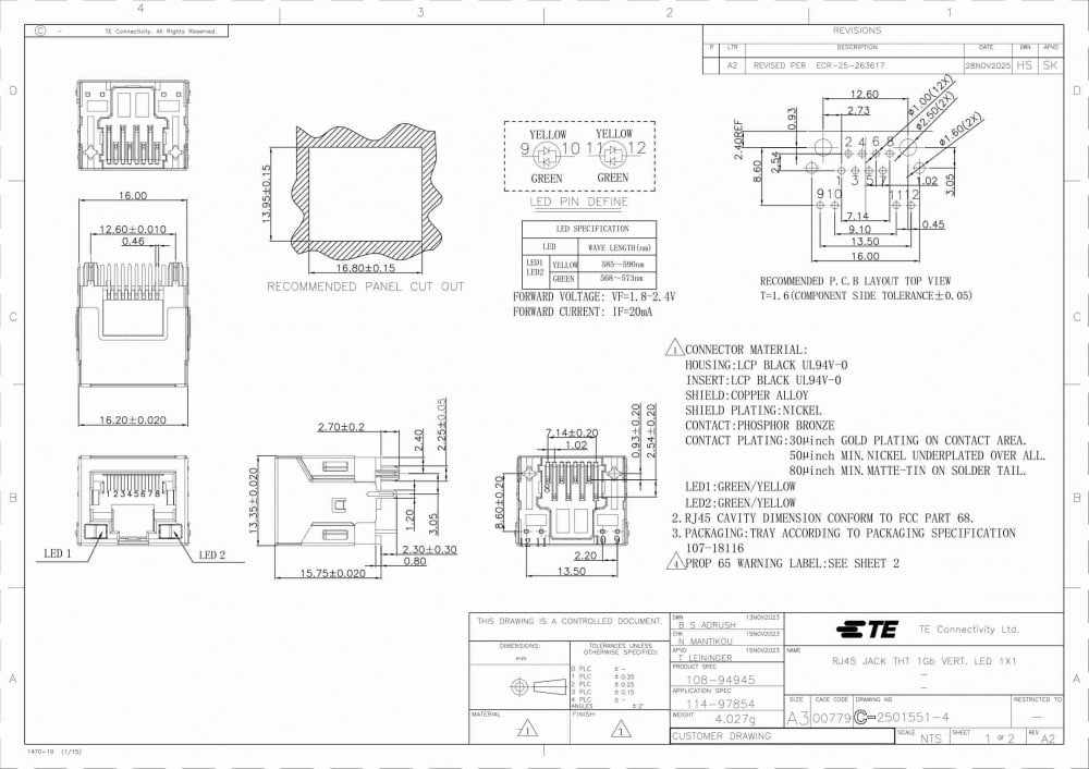 TE Connectivity 2501551-4 controlled drawing page 1