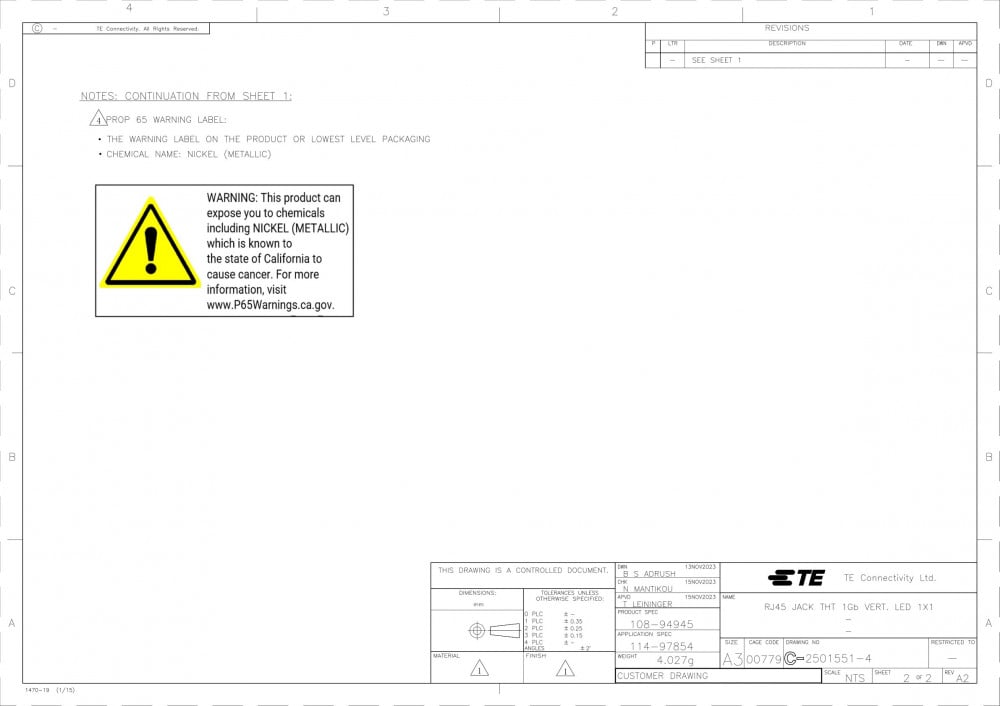 TE Connectivity 2501551-4 controlled drawing page 2