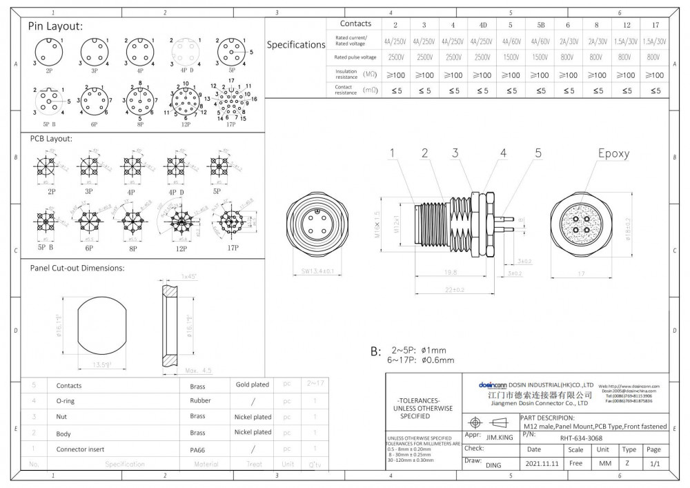 dosinconn RHT-634-3068-4P technical drawing