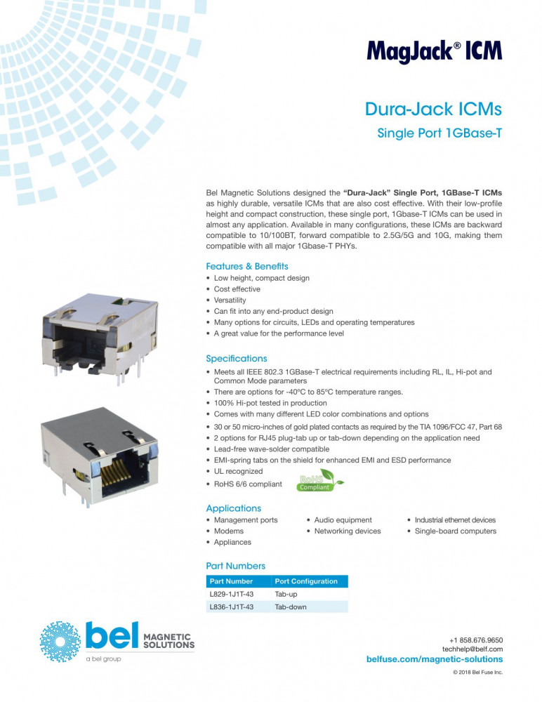 Bel Fuse L829-1J1T-43 product document preview