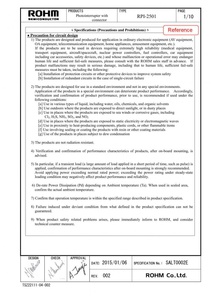 ROHM RPI-2501 specification page 1