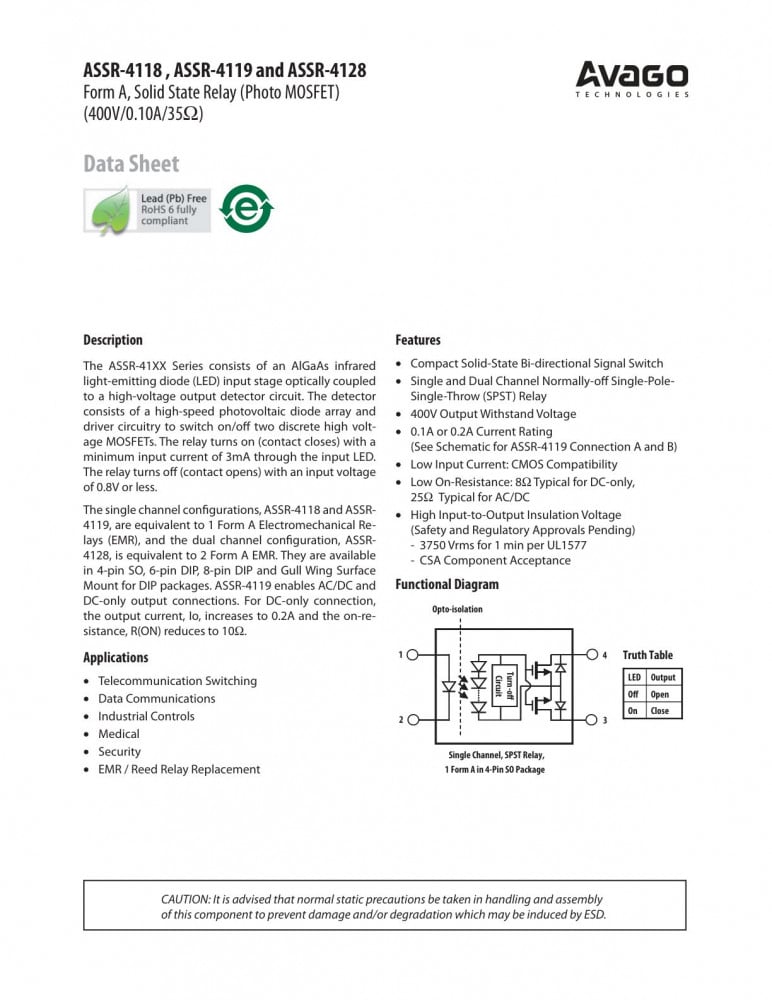 ASSR-4128-302E datasheet page 1