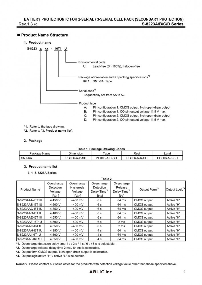 S-8223 series datasheet page 5
