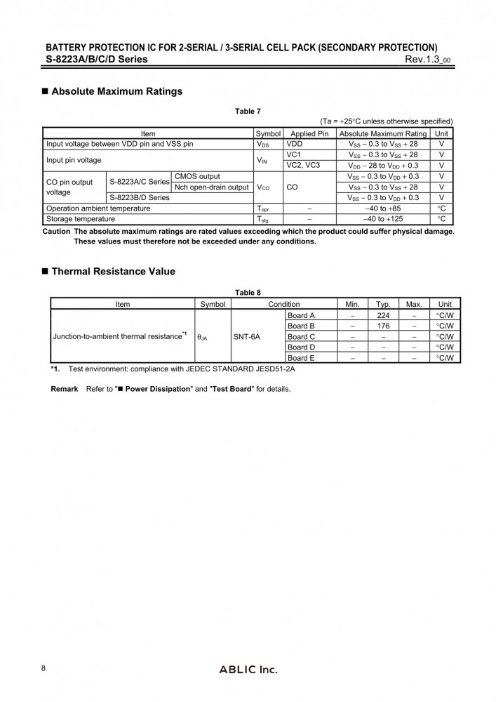 S-8223 series datasheet page 8