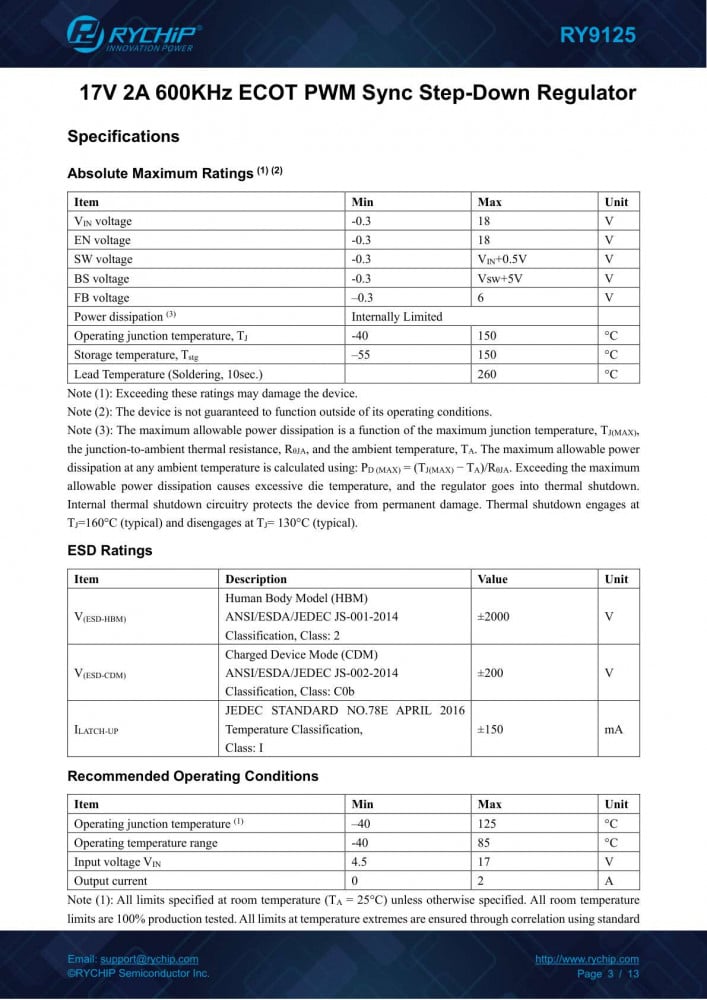 RY9125 datasheet page 3