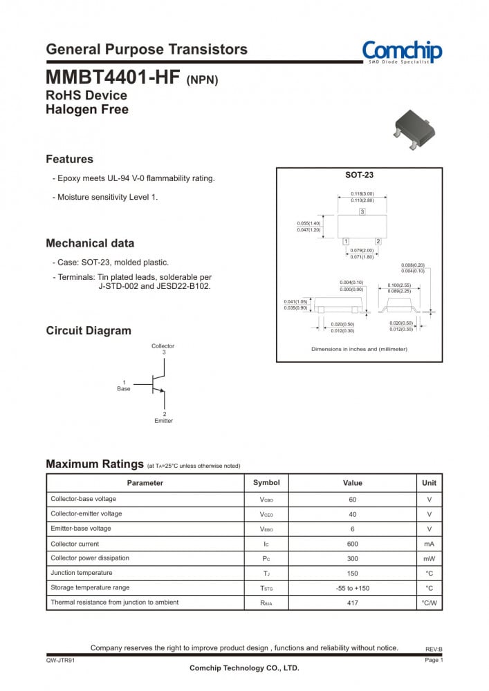 MMBT4401-HF datasheet page 1