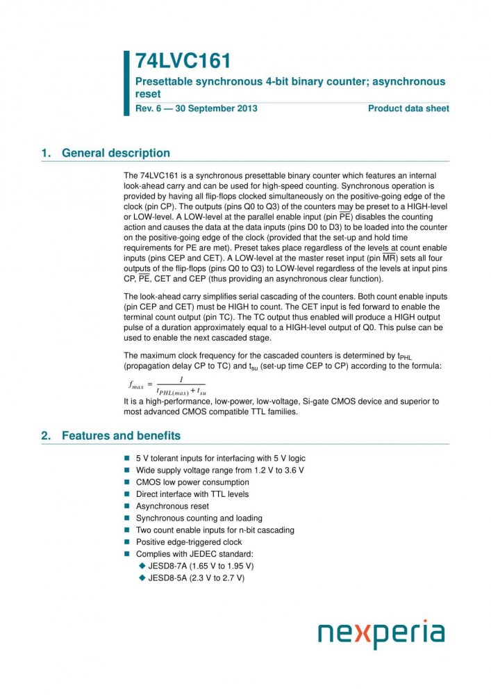 74LVC161 datasheet page 1