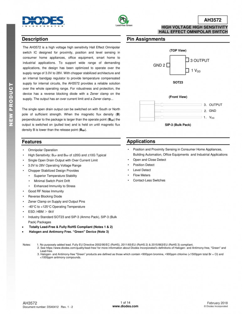 AH3572 datasheet page 1
