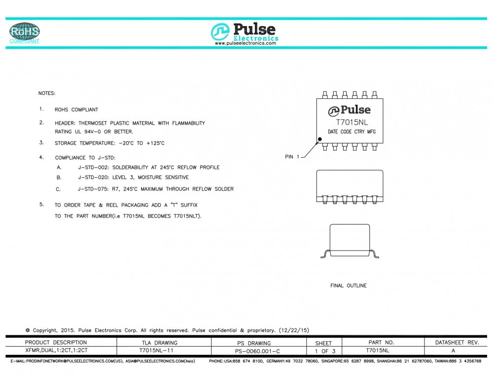 T7015NLT datasheet sheet 1