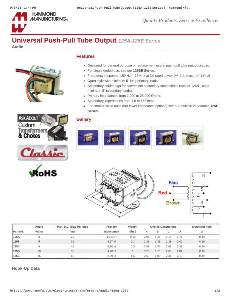 Hammond 125D technical documentation page 1