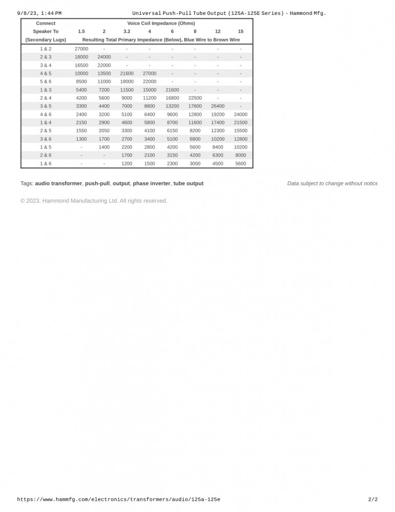 Hammond 125D technical documentation page 2