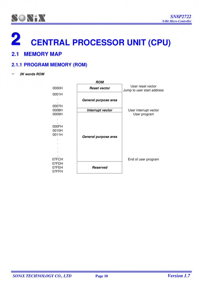 SN8P2722 manual page 10