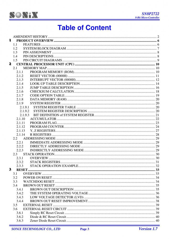 SN8P2722 manual page 3