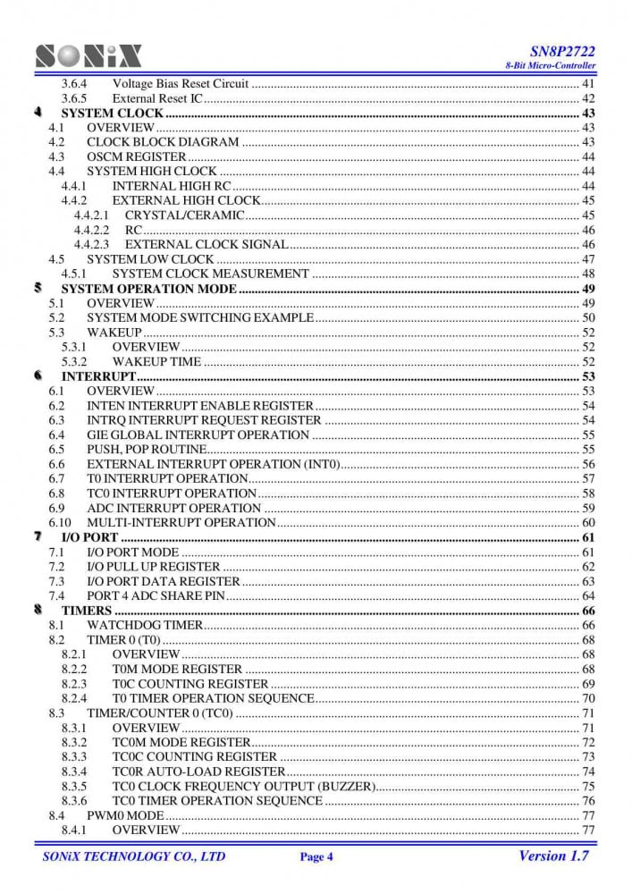SN8P2722 manual page 4