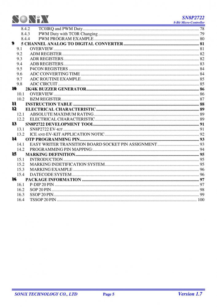 SN8P2722 manual page 5