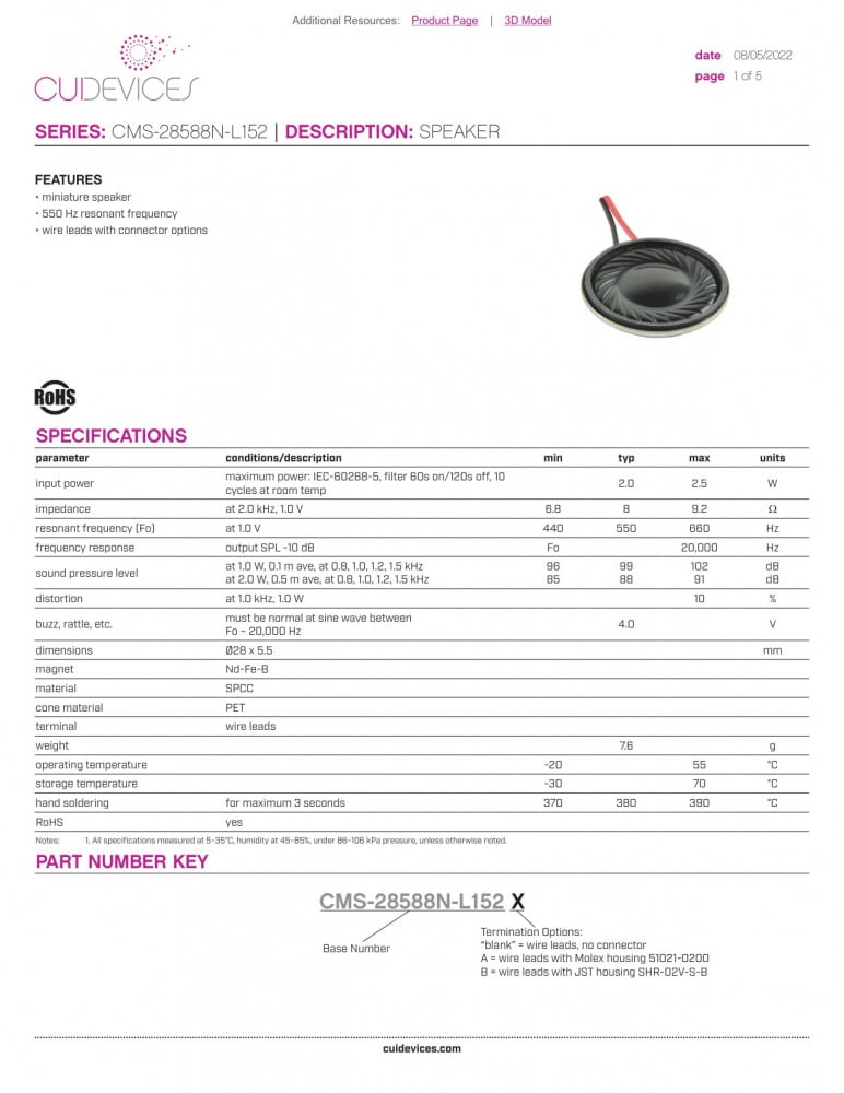 CMS-28588N-L152B datasheet page 1