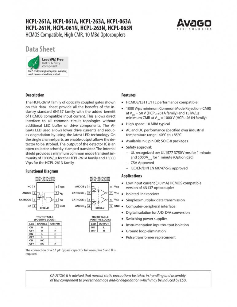 HCPL-063A datasheet page 1