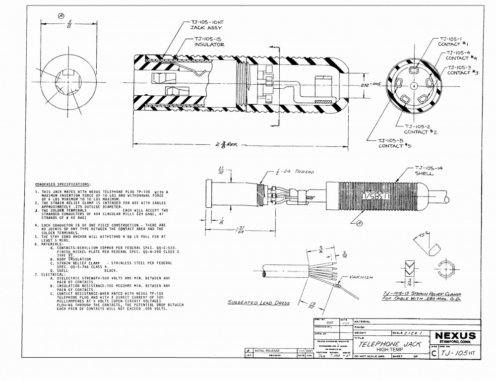 Amphenol TJ-105HT technical drawing and specification page