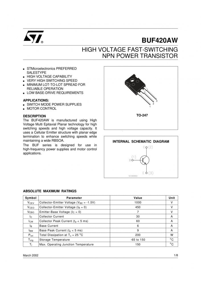 BUF420AW technical document page 1
