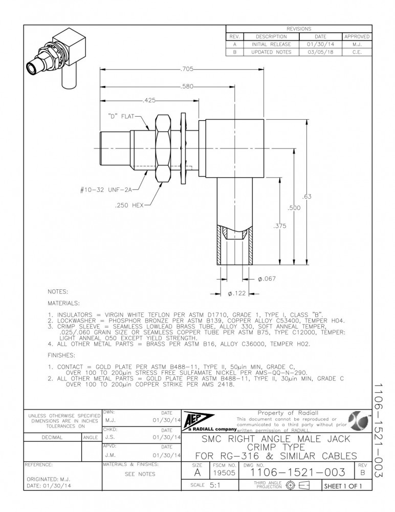 Radiall drawing preview for part 1106-1521-003