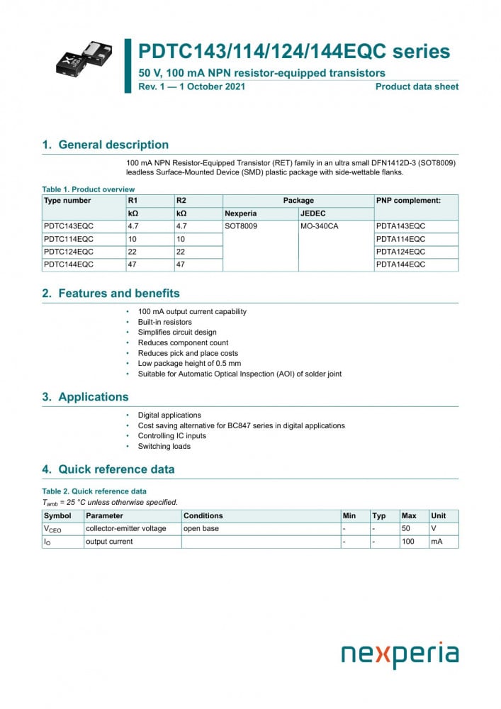 PDTC143EQCZ datasheet page 1
