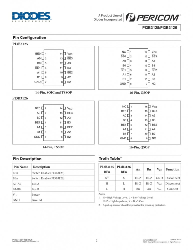 PI3B3126LEX datasheet page 2