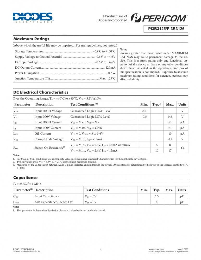 PI3B3126LEX datasheet page 3
