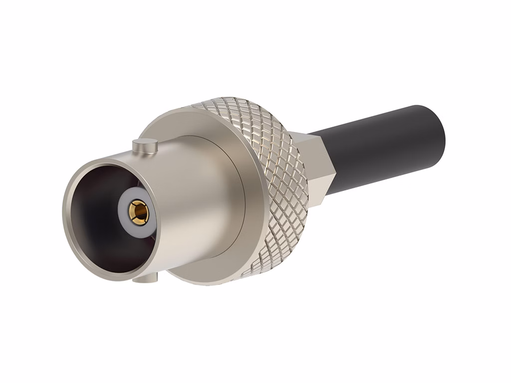 BNC Jack, Straight, PCB Receptacle, Through Hole, Die Cast, Nickel (Ni) Plated, Tray, 50 Ohms