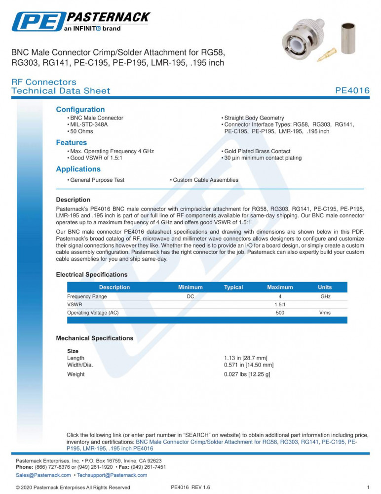 PE4016 datasheet page 1