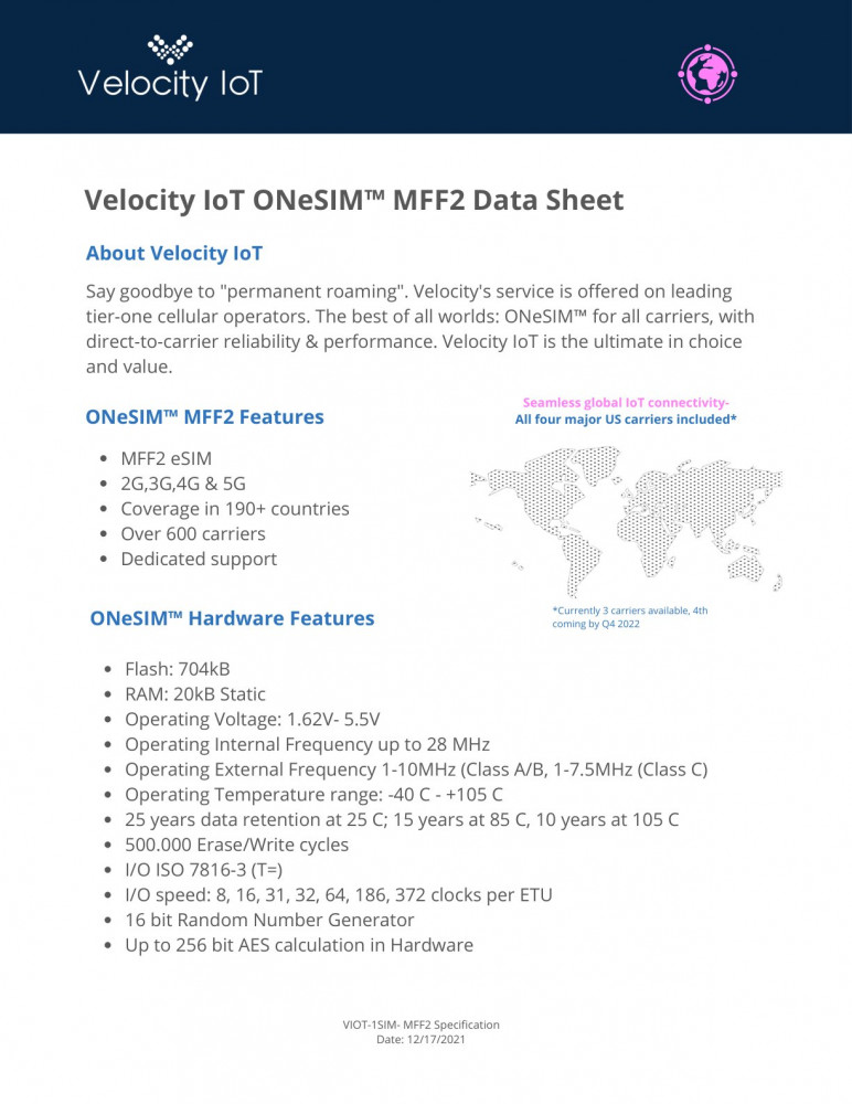 Velocity IoT ONeSIM MFF2 datasheet page 1