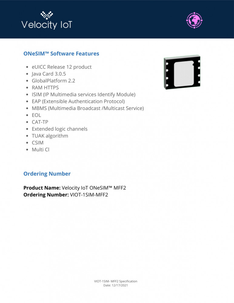 Velocity IoT ONeSIM MFF2 datasheet page 2