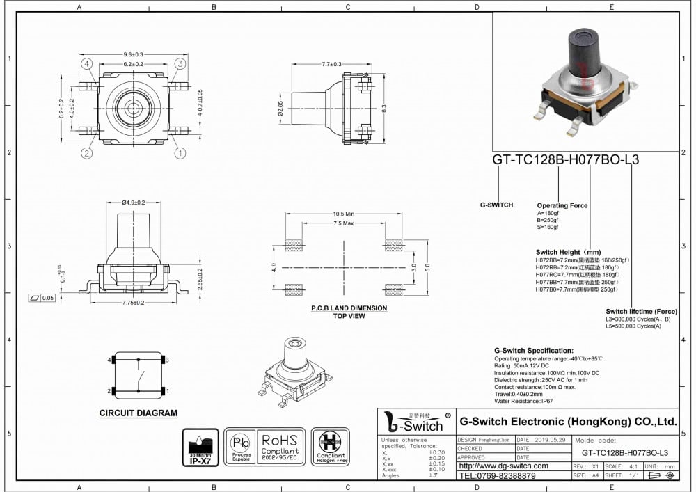 GT-TC128B-H077BO-L3 product drawing