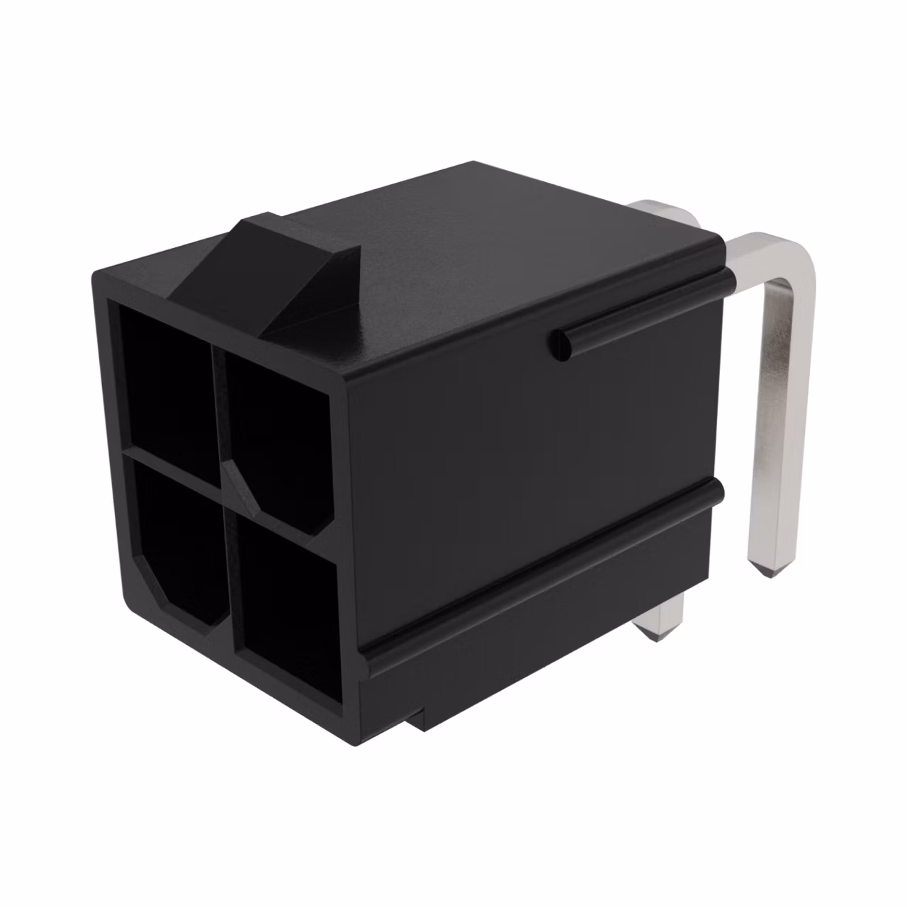 Mini-Fit Jr. Header, Dual Row, Right-Angle, with Snap-in Plastic Peg PCB Lock, 4 Circuits, UL 94V-2, Matte Tin (Sn) Plating, Black, Tray for sale